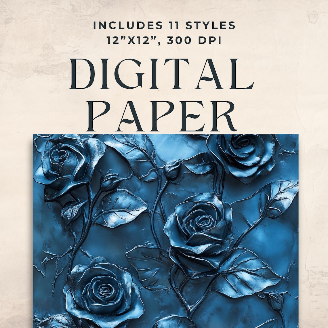 Metallic Blue Rose Digital Paper Pack 12x12 Junk Journal Backgrounds 11 ...
