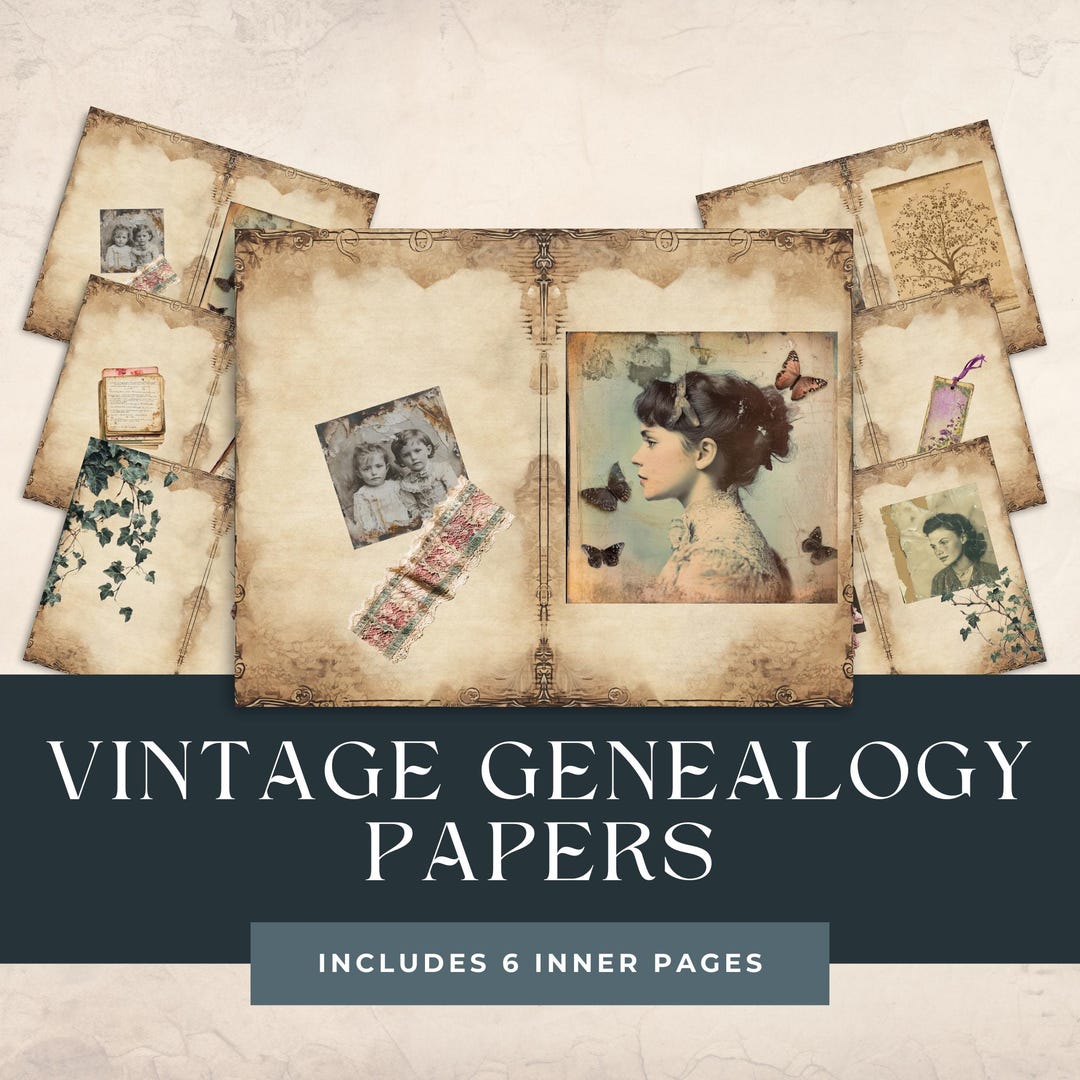 Vintage Genealogy Digital Paper Pack – 6 Printable Antique Scrapbook ...