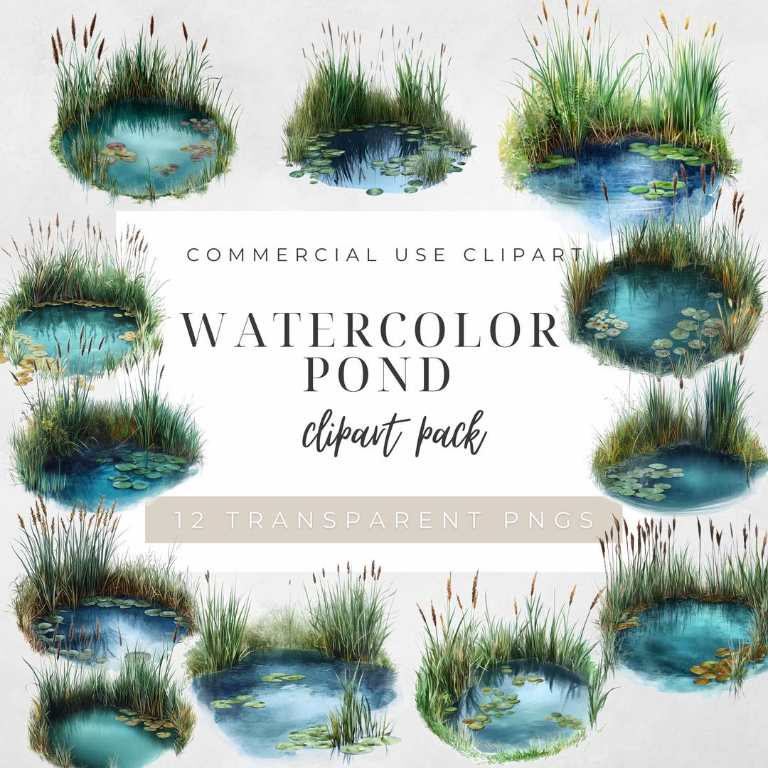 Watercolor Pond Clipart Pack | 300 DPI | Transparent Background | PNG ...