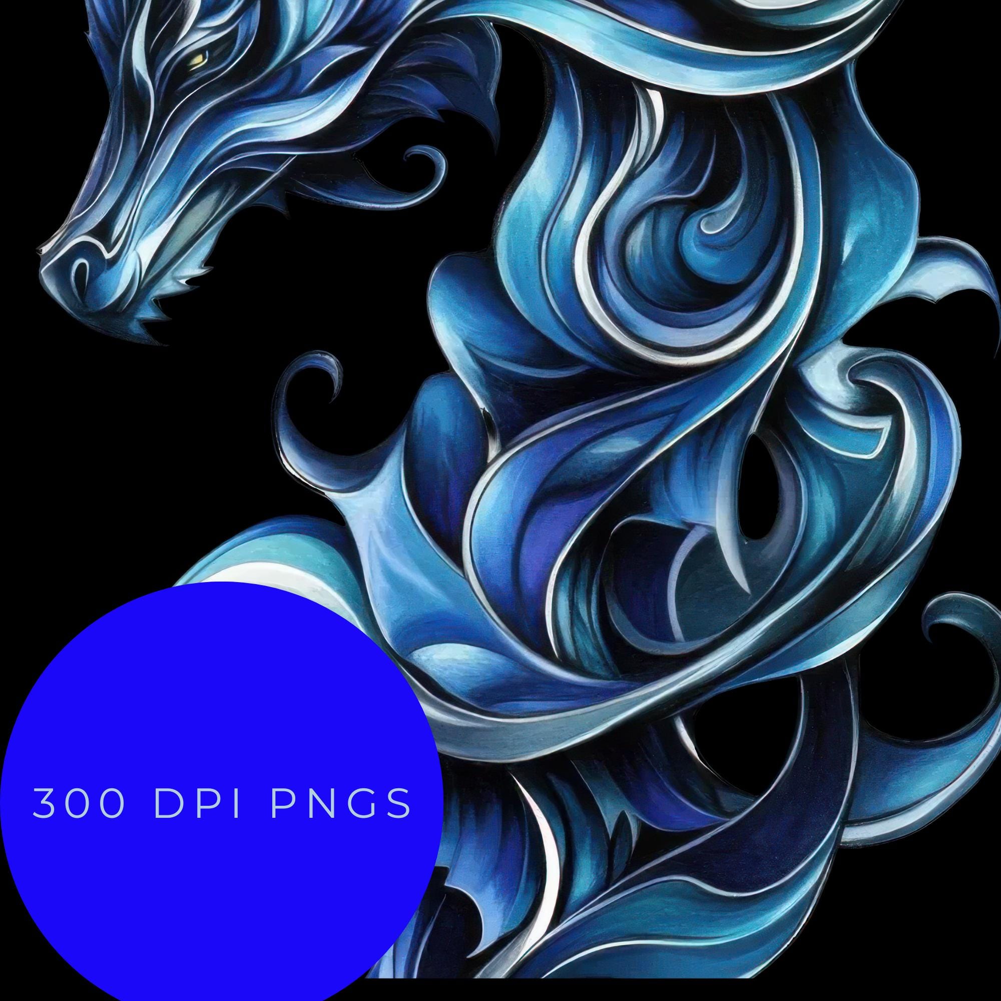 Blue Metallic Dragon Clipart PNG | Fantasy Water Dragon Art for ...