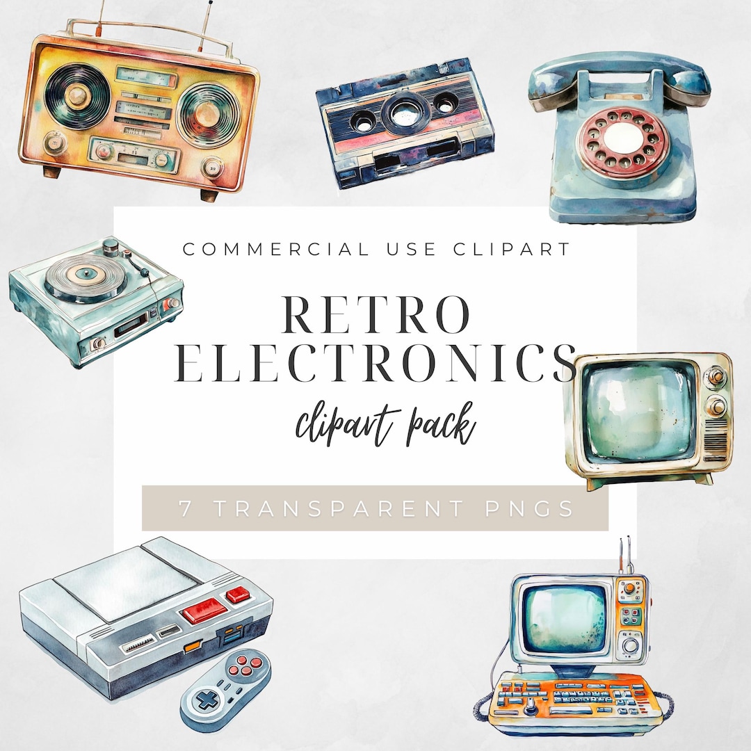 Retro Electronics Clipart Pack- 300 DPI - PNG - Transparent Background ...