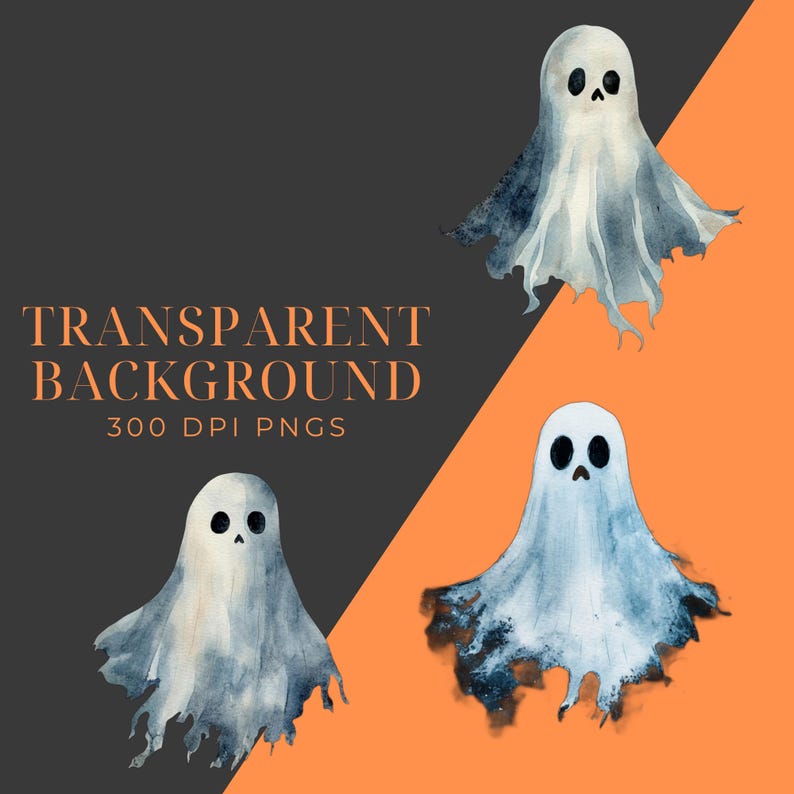 Spooky Ghost Clipart Pack- 300 DPI - PNG - Transparent Background ...