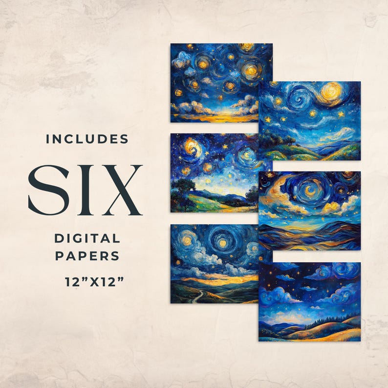 Starry Night Digital Paper, Van Gogh Style Sky Backgrounds, Starscape ...