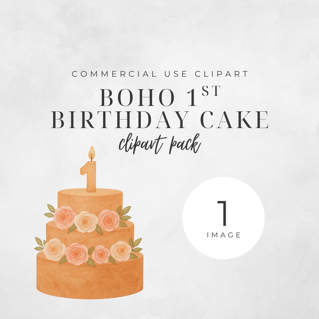 Boho First Birthday Cake Clipart PNG With Florals and Candle for Party ...