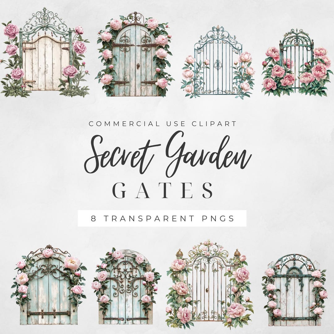 Pink Peony Secret Garden Gates. 300 DPI, PNG, Transparent Background - Etsy