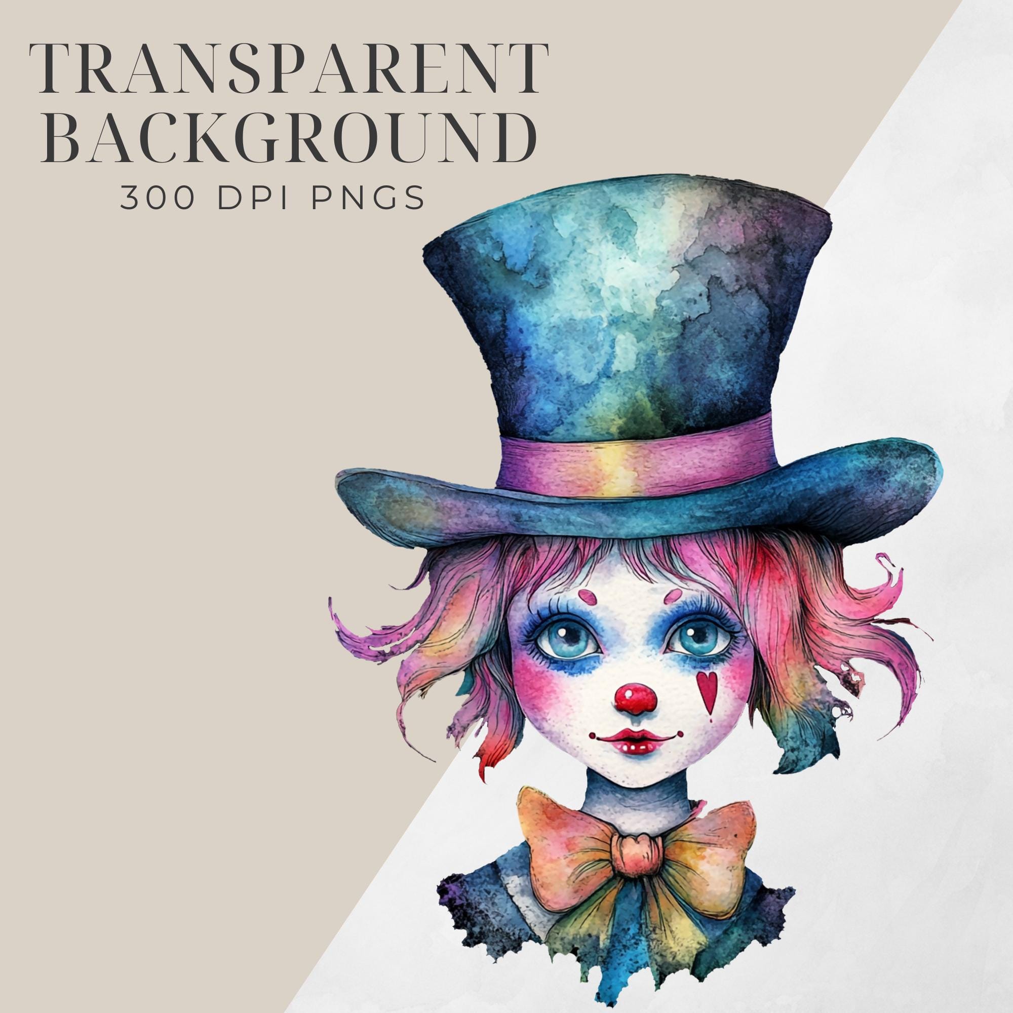 Spunky Clown Clipart PNG With Rainbow Hat and Heart Face Paint for ...