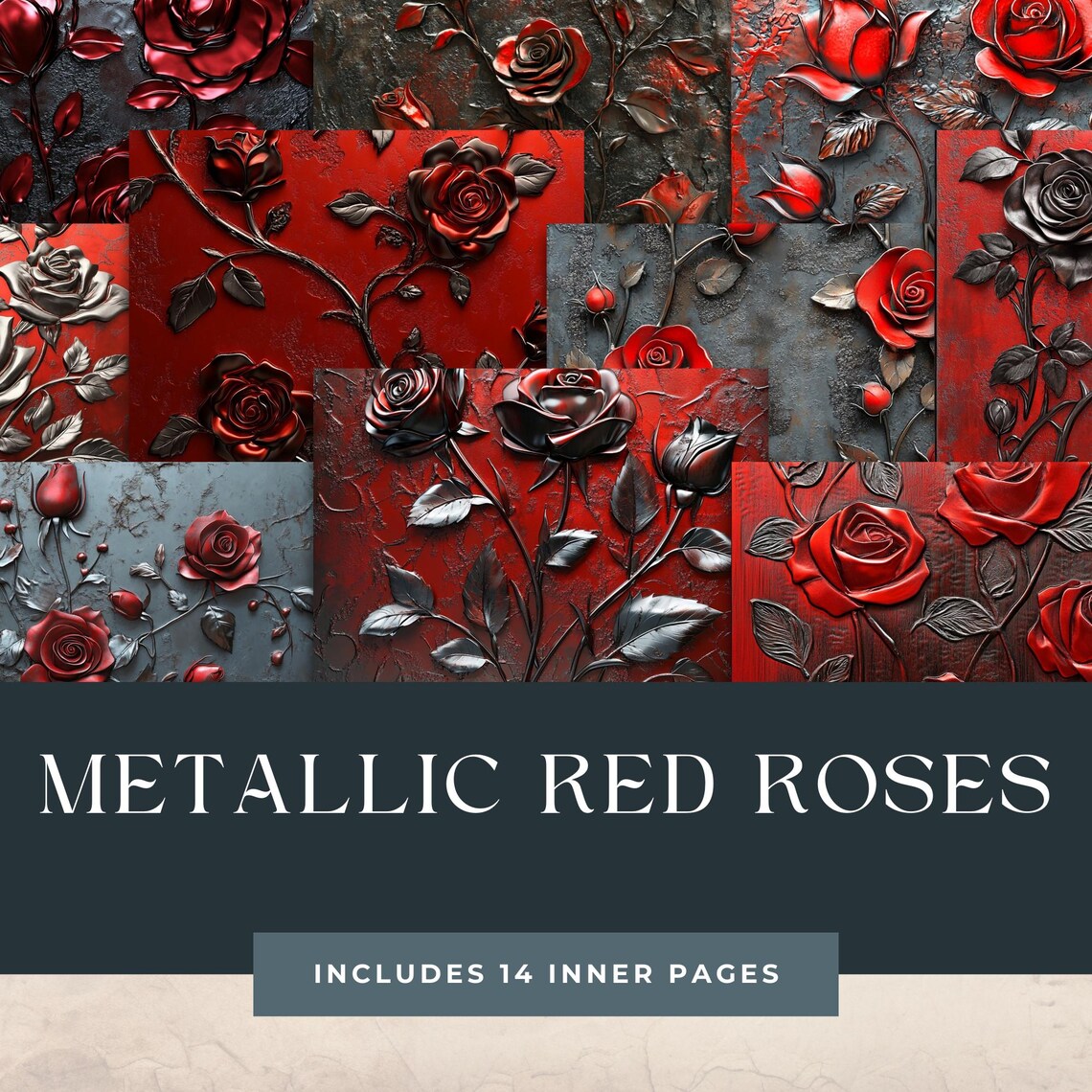 Metallic Red Rose Digital Paper Pack 12x12 Junk Journal Backgrounds 14 ...