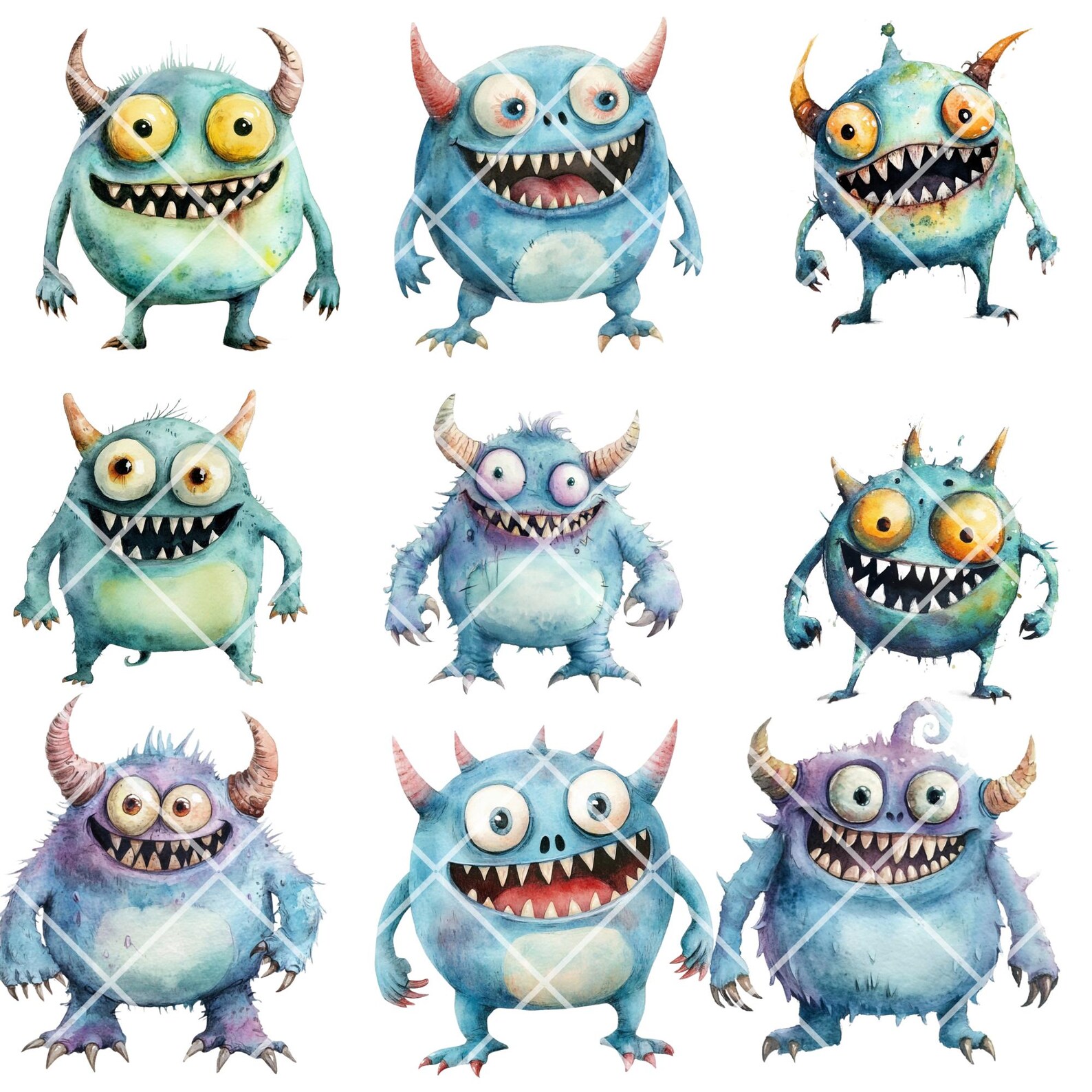 Cartoon Monsters Clipart Pack- 300 DPI - PNG - Transparent Background ...