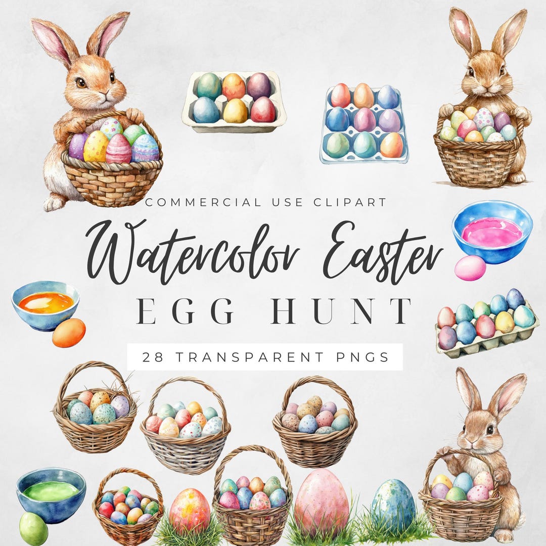 Easter Egg Hunt Clipart Pack, Easter Bunny Clipart, Kids Hunting Easter ...