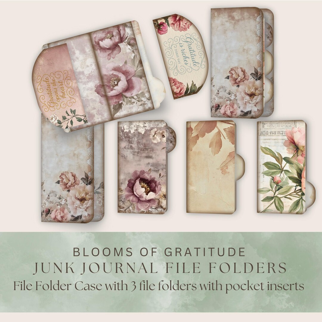 Blooms of Gratitude, Junk Journal File Folders, Printable Ephemera Kit ...