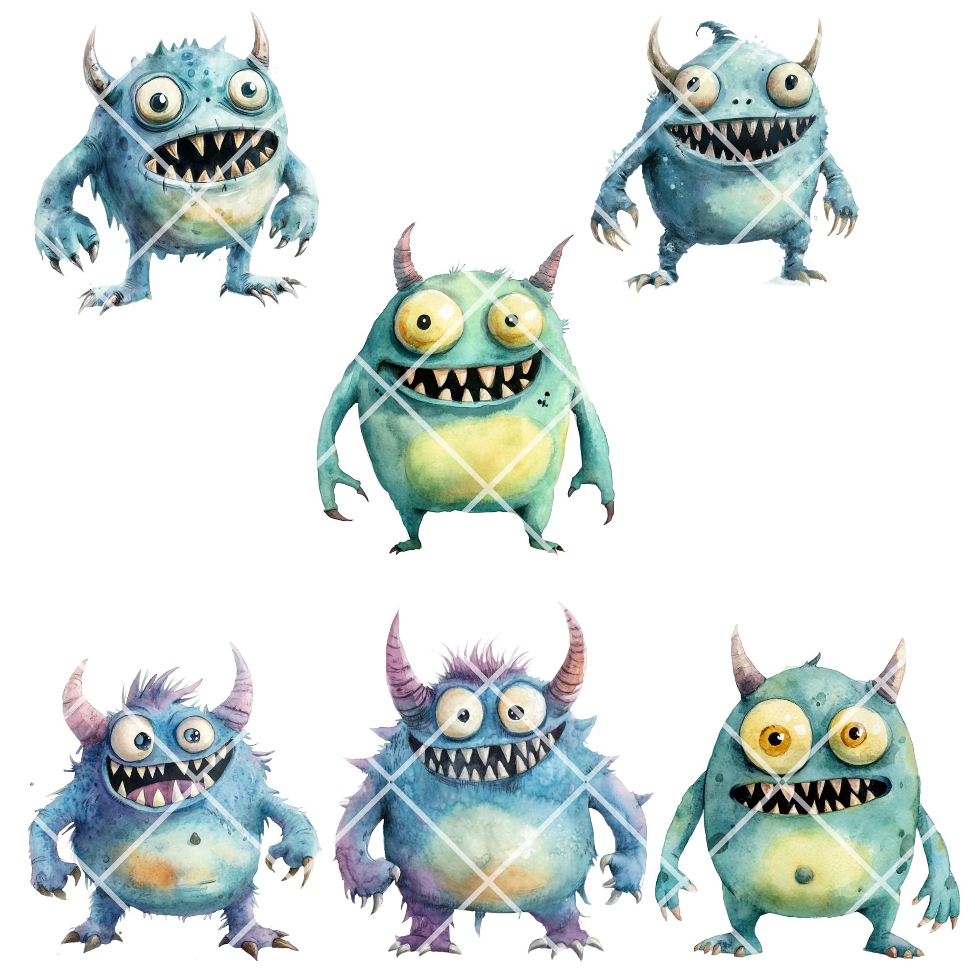 Cartoon Monsters Clipart Pack- 300 DPI - PNG - Transparent Background ...