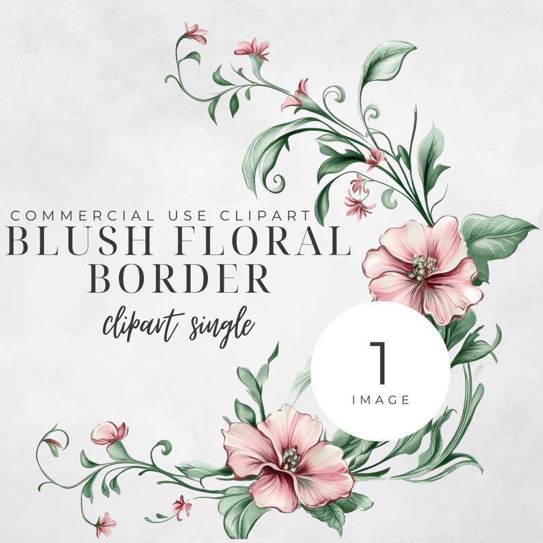 Blush Floral Border Clipart, Watercolor Flower Frame PNG, Elegant ...