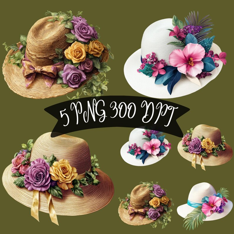 Derby Floral Hat Clipart Bundle With 5 PNG Images for Kentucky Party ...
