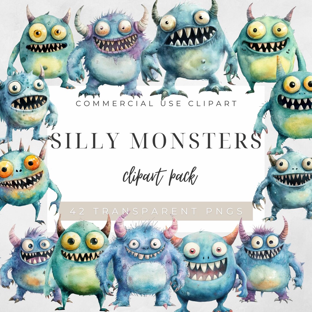 Cartoon Monsters Clipart Pack- 300 DPI - PNG - Transparent Background ...