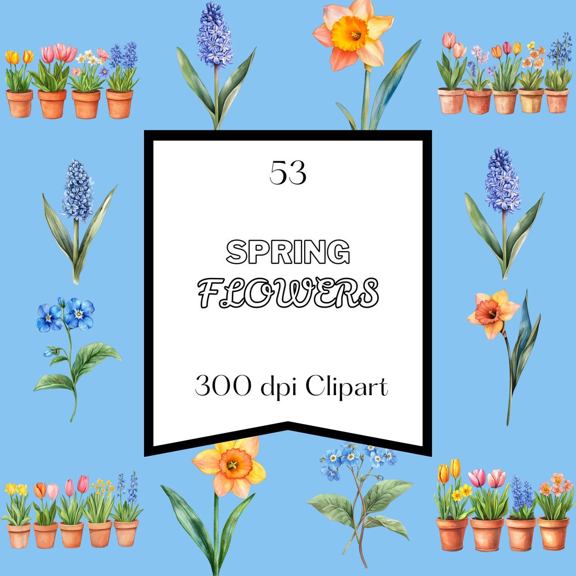 Flowers in a Row Clipart | 55 Spring Floral Pngs With Potted Plants ...
