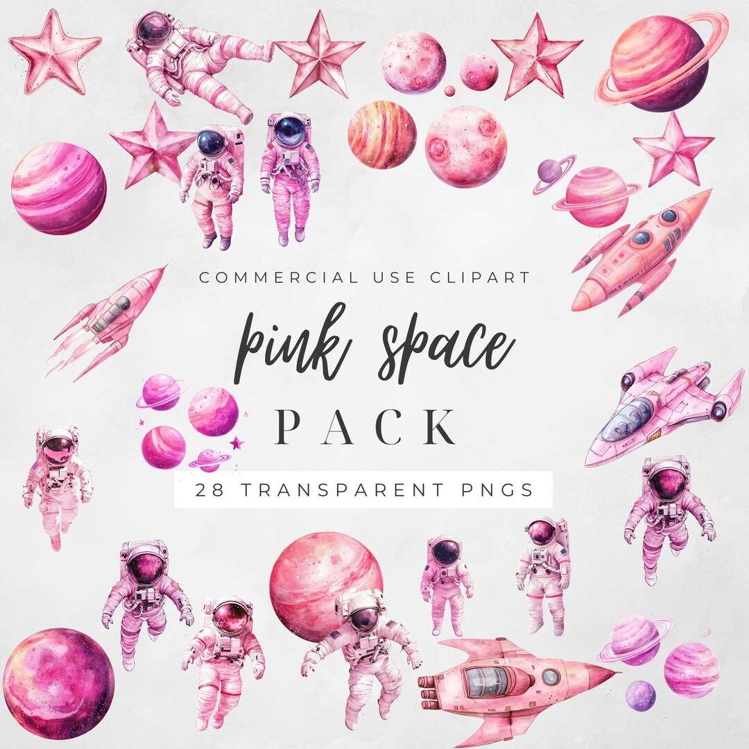 Pink Space Clipart Pack- 300 DPI - PNG - Transparent Background ...