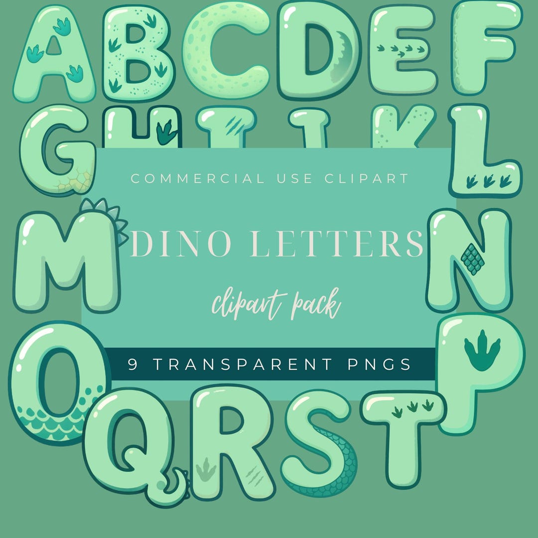 Dino Letters Clipart Pack, Bubble Style Alphabet, Instant Download ...