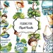 Fishing Fun Clipart Bundle for Kids, Watercolor Boys Fishing Clip Art ...