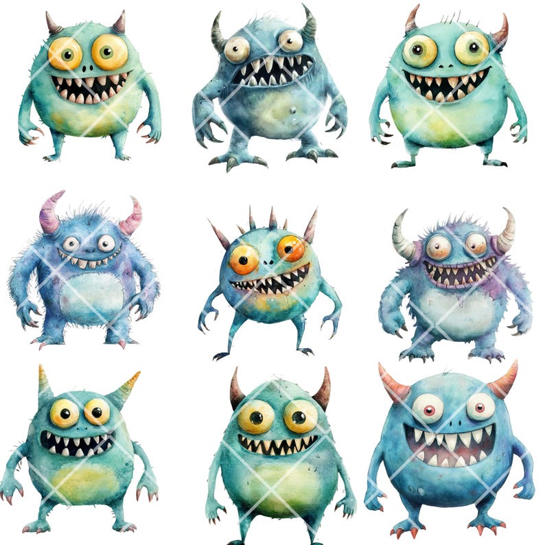 Cartoon Monsters Clipart Pack- 300 DPI - PNG - Transparent Background ...