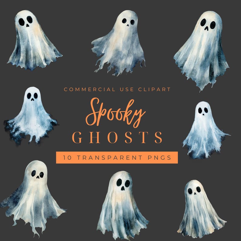 Spooky Ghost Clipart Pack- 300 DPI - PNG - Transparent Background ...