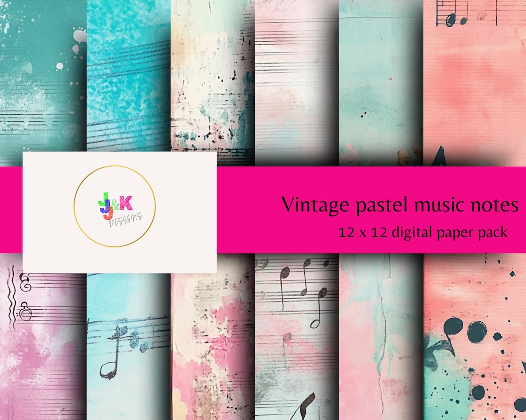 Pastel Watercolor Digital Paper Pack With Vintage Music Notes ...
