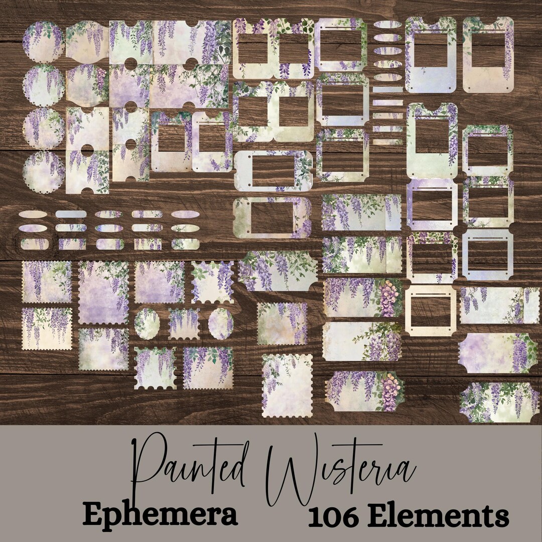 Painted Wisteria Ephemera Pack - 106 Printable Elements | Digital ...