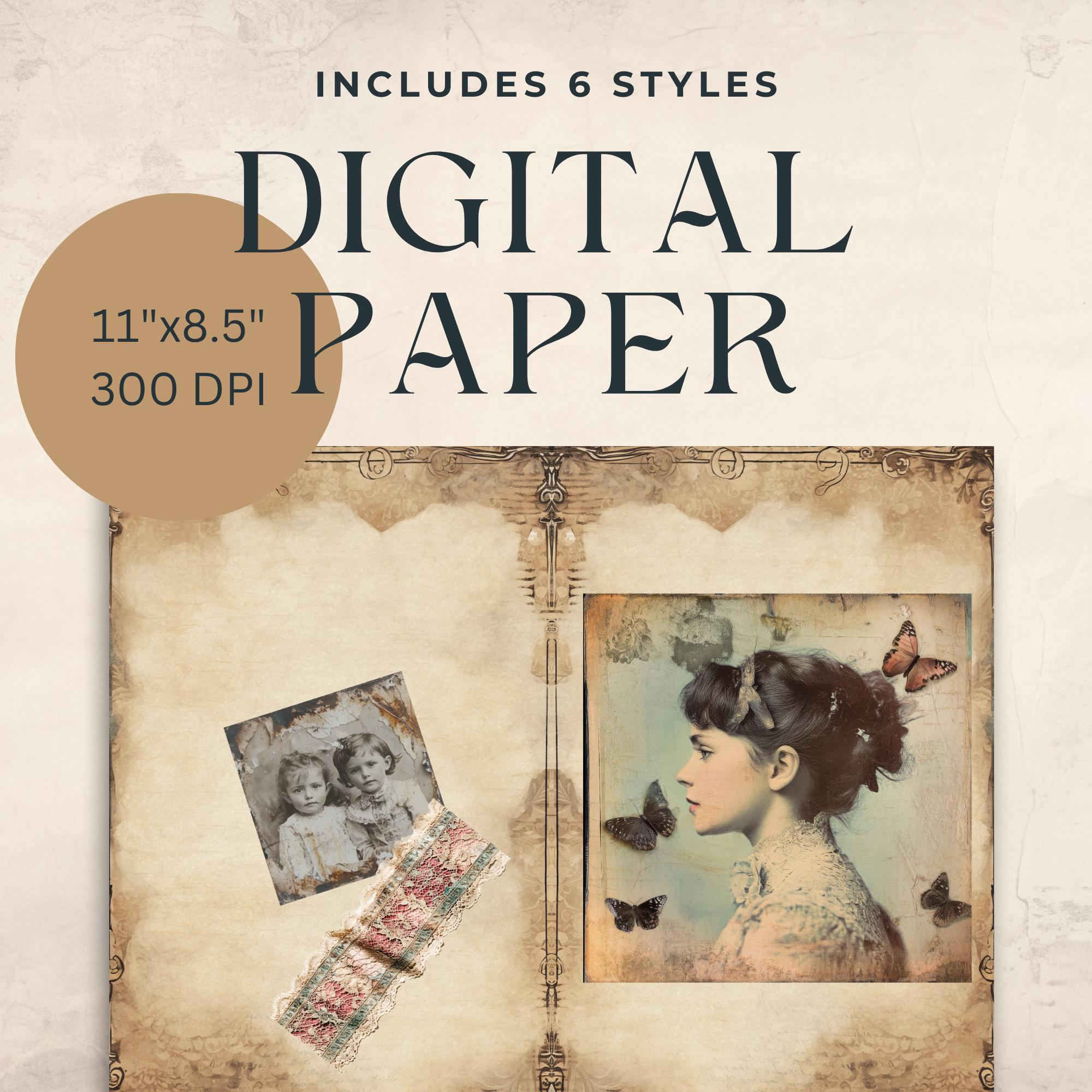 Vintage Genealogy Digital Paper Pack – 6 Printable Antique Scrapbook ...