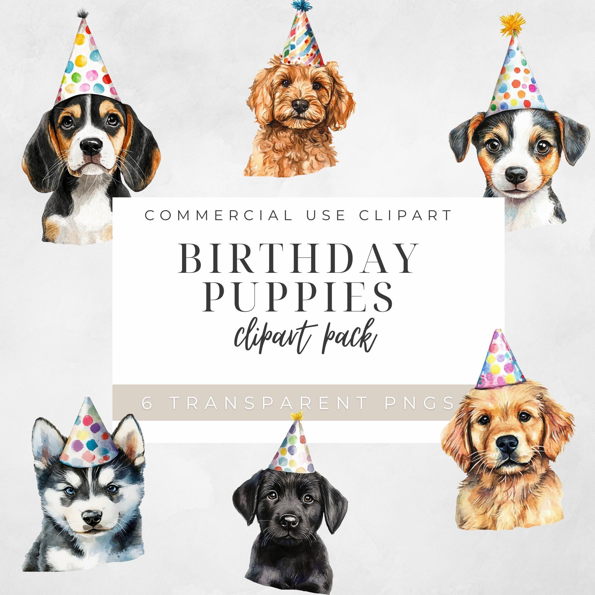 Birthday Puppies Clipart Pack | Watercolor Dog Clipart | Party Puppy ...