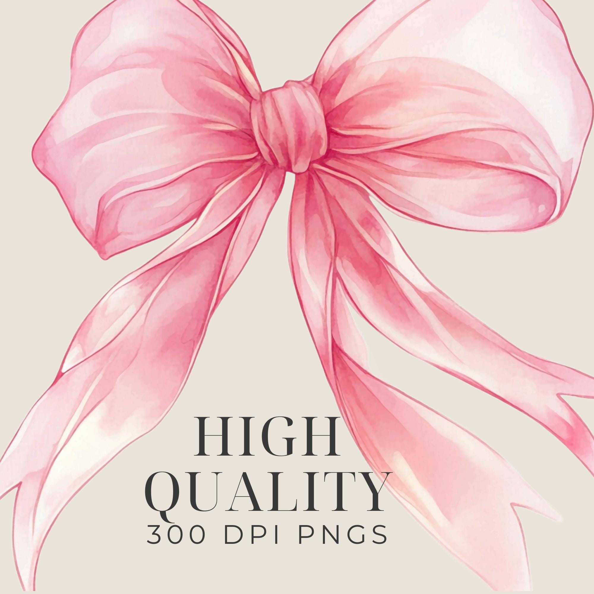Pink Watercolor Bows Clipart Pack- 300 DPI - PNG - Transparent ...