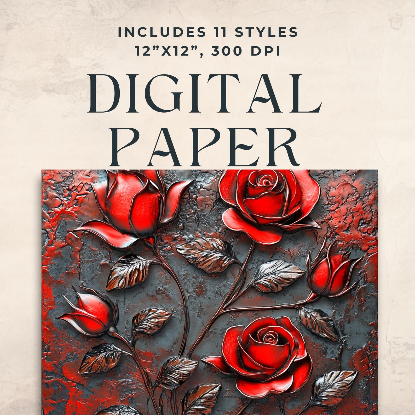 Metallic Red Rose Digital Paper Pack 12x12 Junk Journal Backgrounds 14 ...