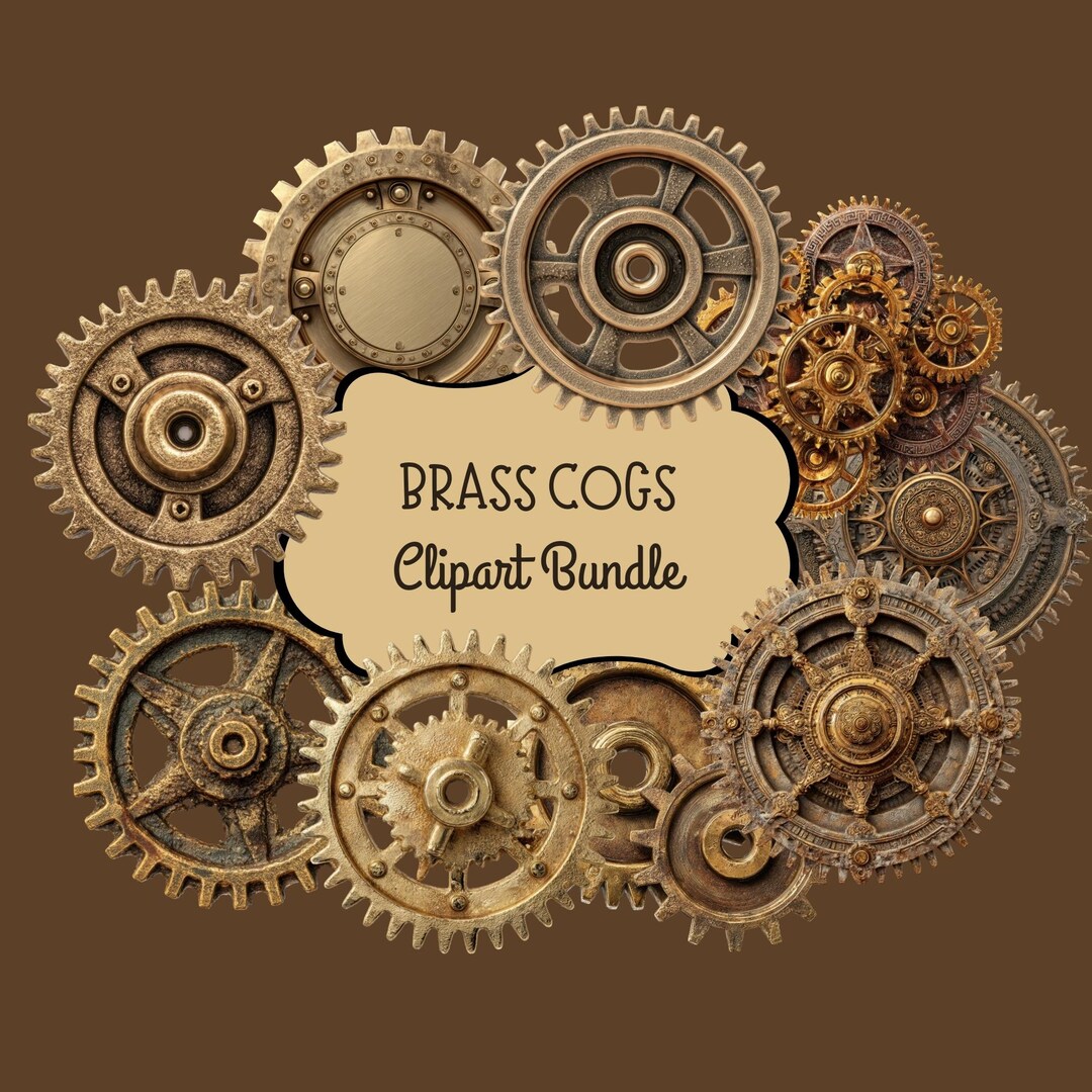 Steampunk Brass Cogs Clipart Pack, Commercial Use PNG, High Quality ...