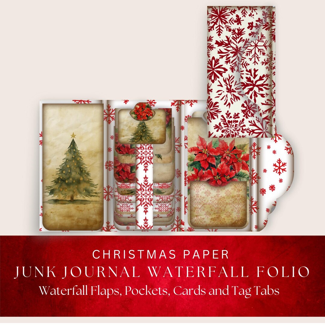 Christmas Wrapping Paper Junk Journal Folio, Waterfall Design ...