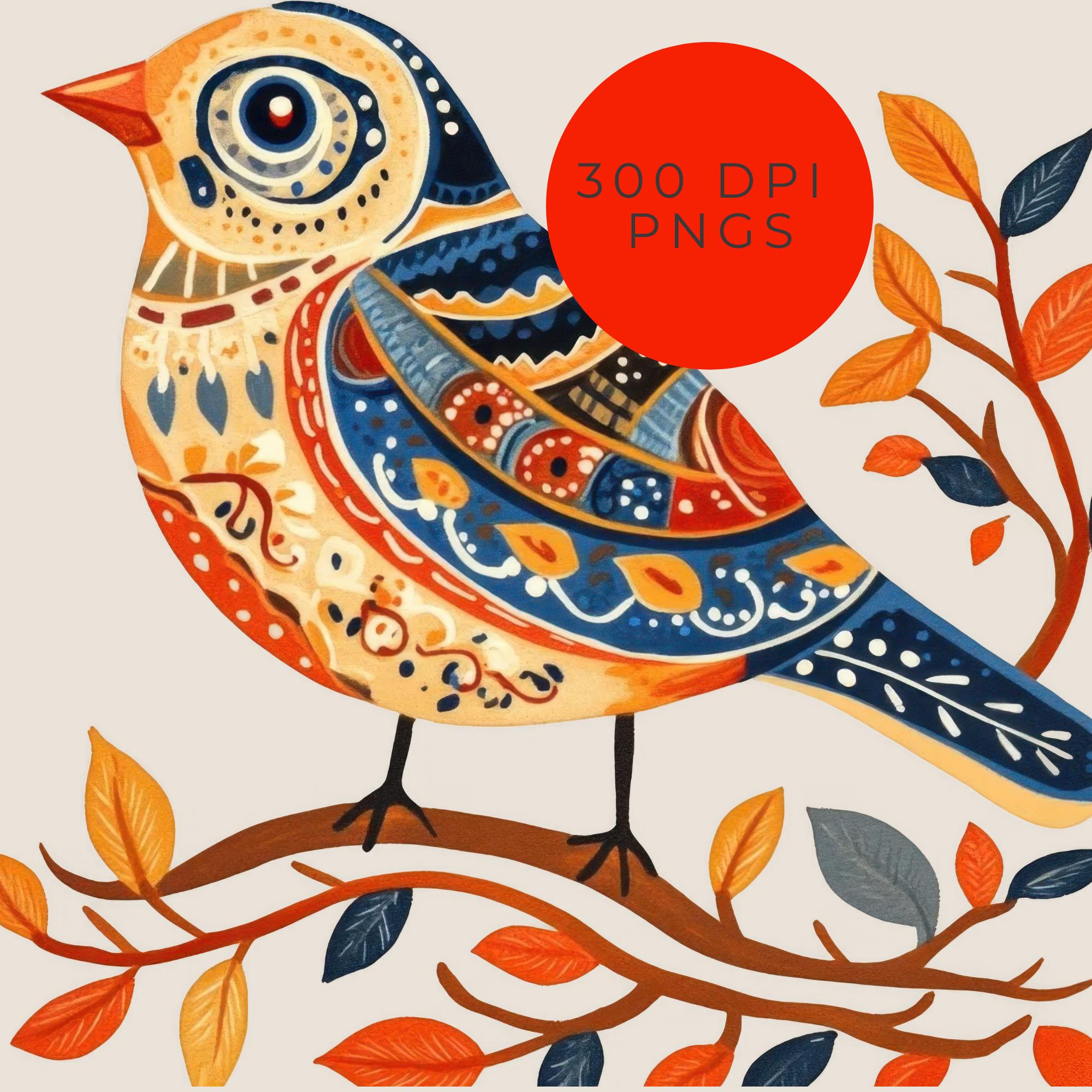 Folk Art Bird Clipart Set, Colorful Decorative Bird PNG, Watercolor ...