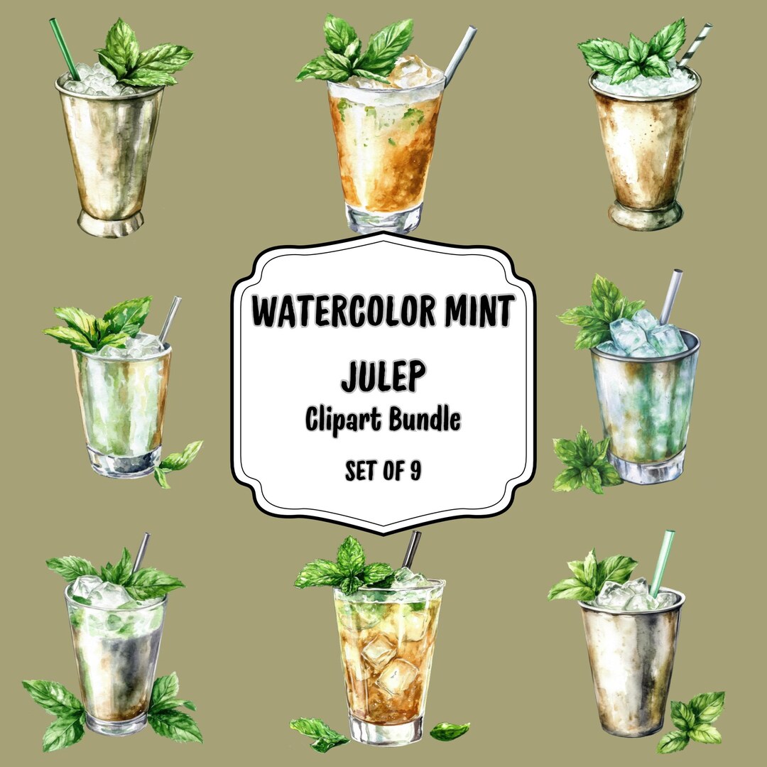 Watercolor Mint Julep Clipart Bundle | Derby Day Cocktails PNG Set | 9 ...