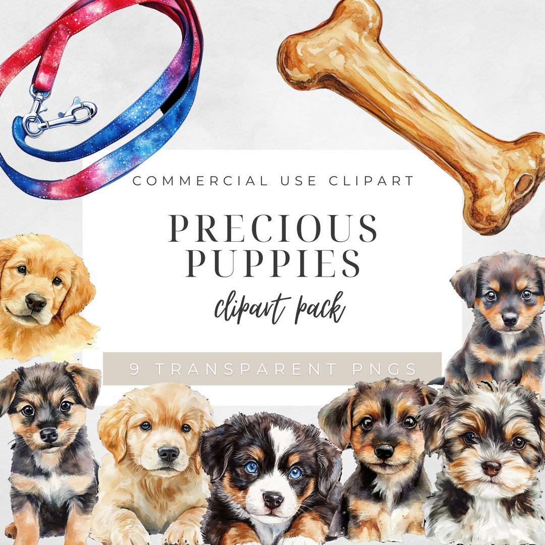 Watercolor Puppies, Pet Clipart, Baby Animal Png, Commercial Use ...