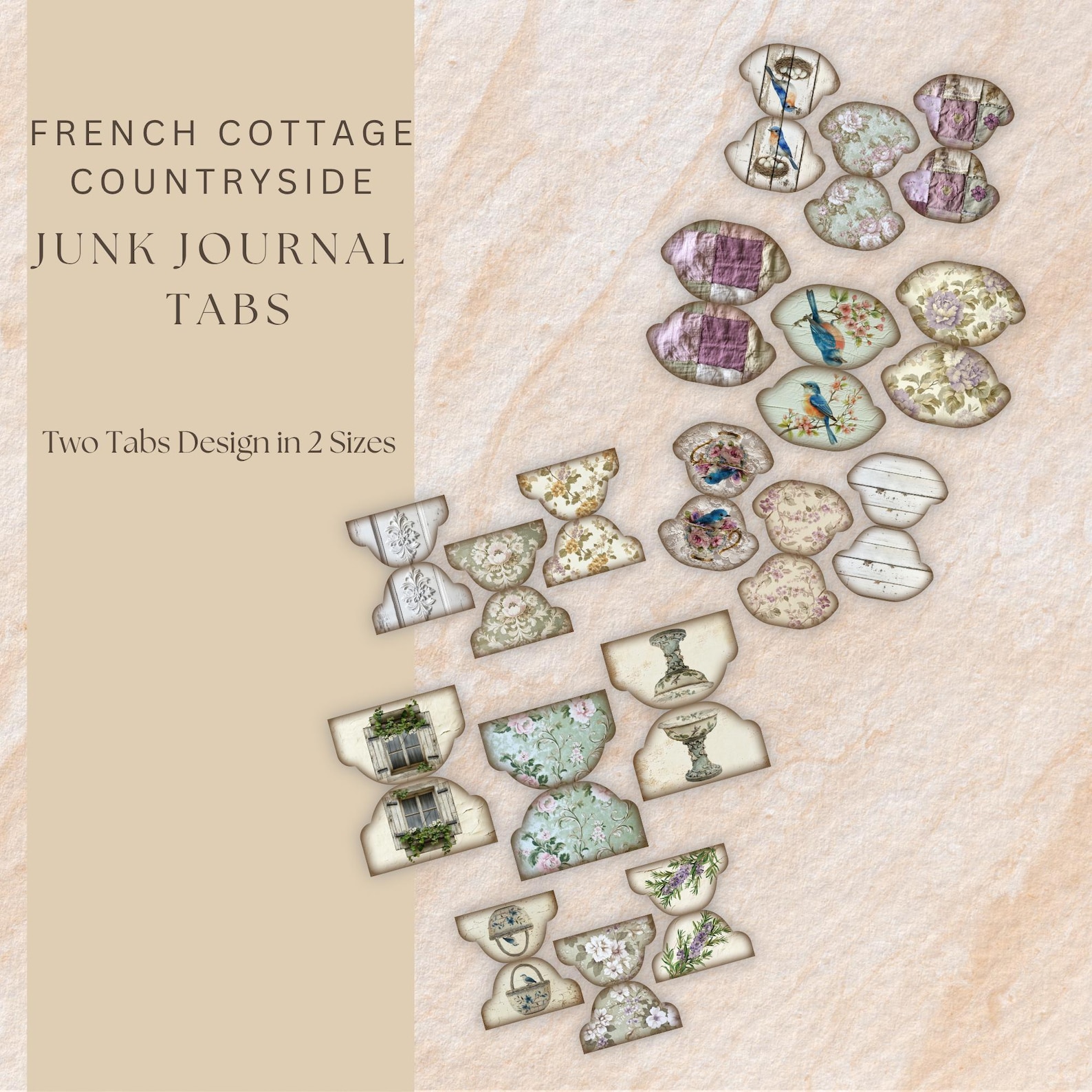 French Cottage Junk Journal Tabs, Bluebird Journal Ephemera, Printable ...