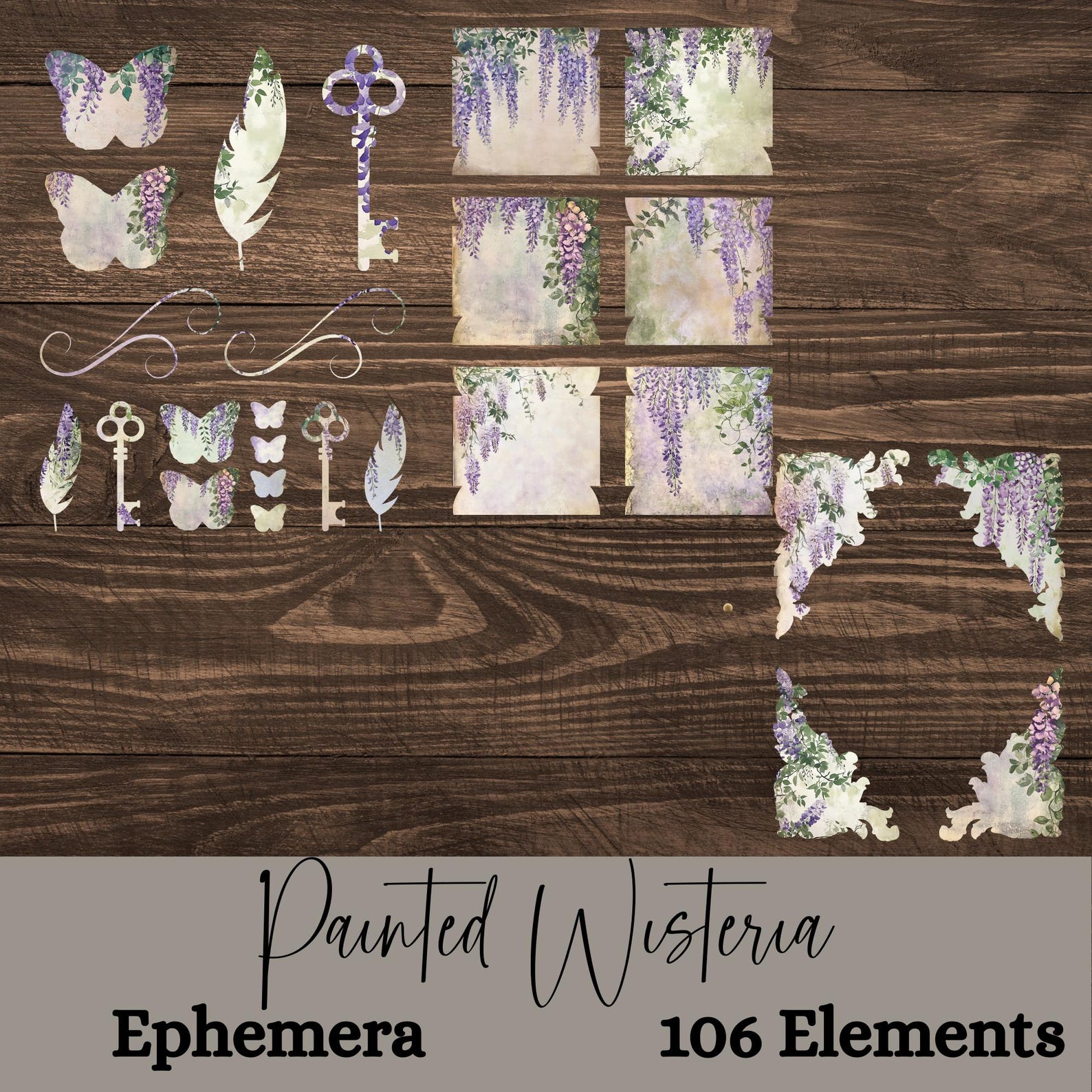 Painted Wisteria Ephemera Pack - 106 Printable Elements | Digital ...