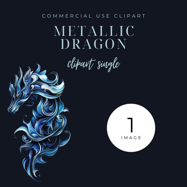 Blue Metallic Dragon Clipart PNG | Fantasy Water Dragon Art for ...