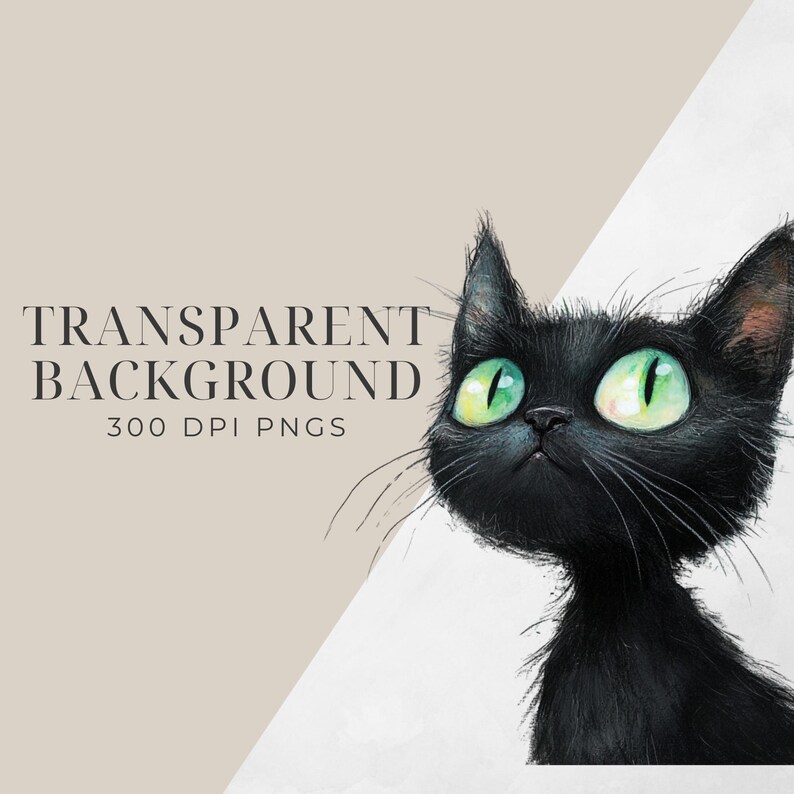 Whimsical Black Cat Clipart. 300 DPI, PNG, Transparent Background - Etsy