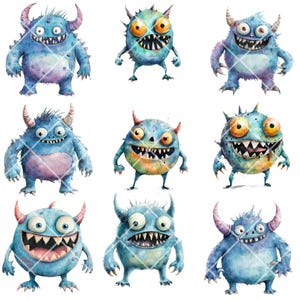 Cartoon Monsters Clipart Pack- 300 DPI - PNG - Transparent Background ...