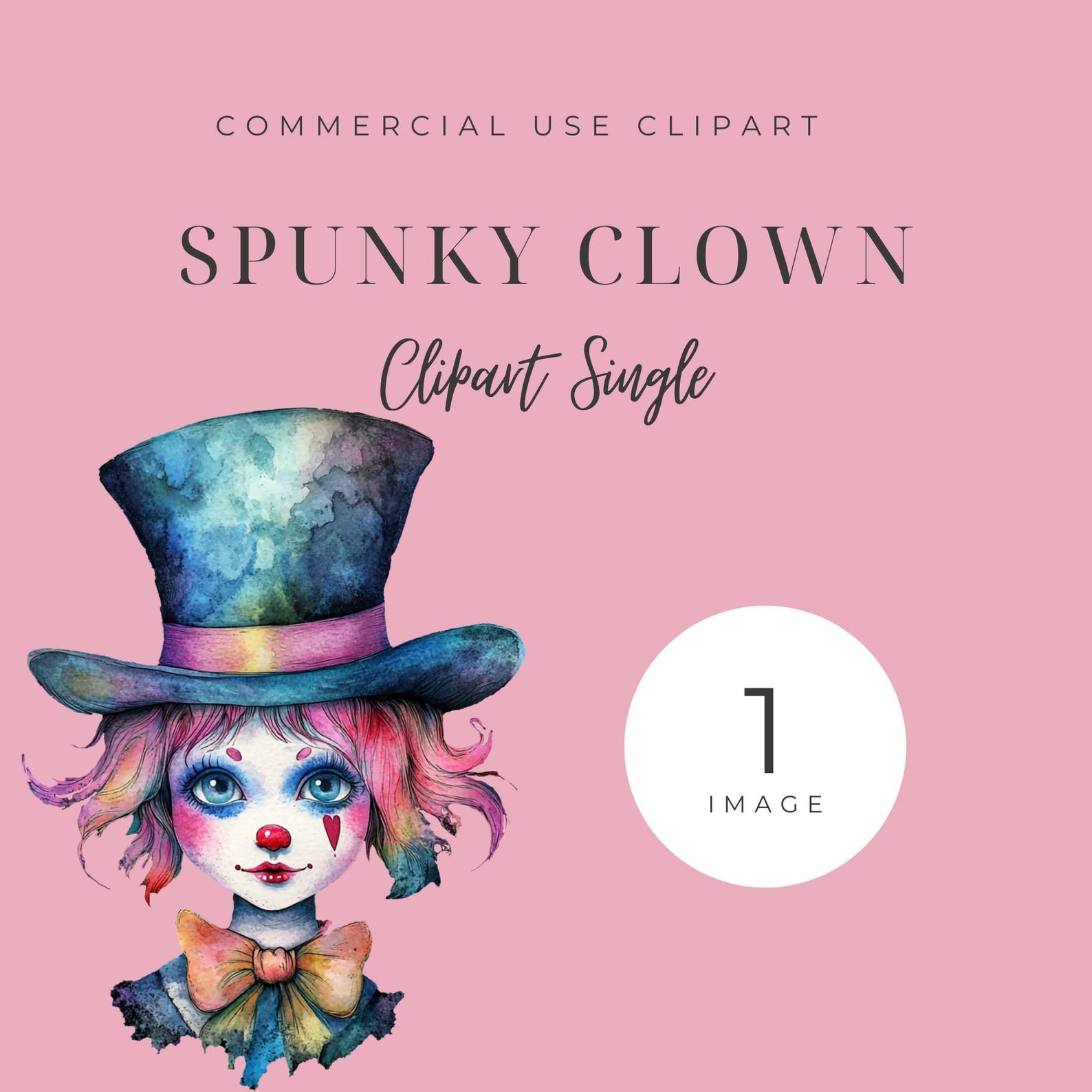 Spunky Clown Clipart PNG With Rainbow Hat and Heart Face Paint for ...