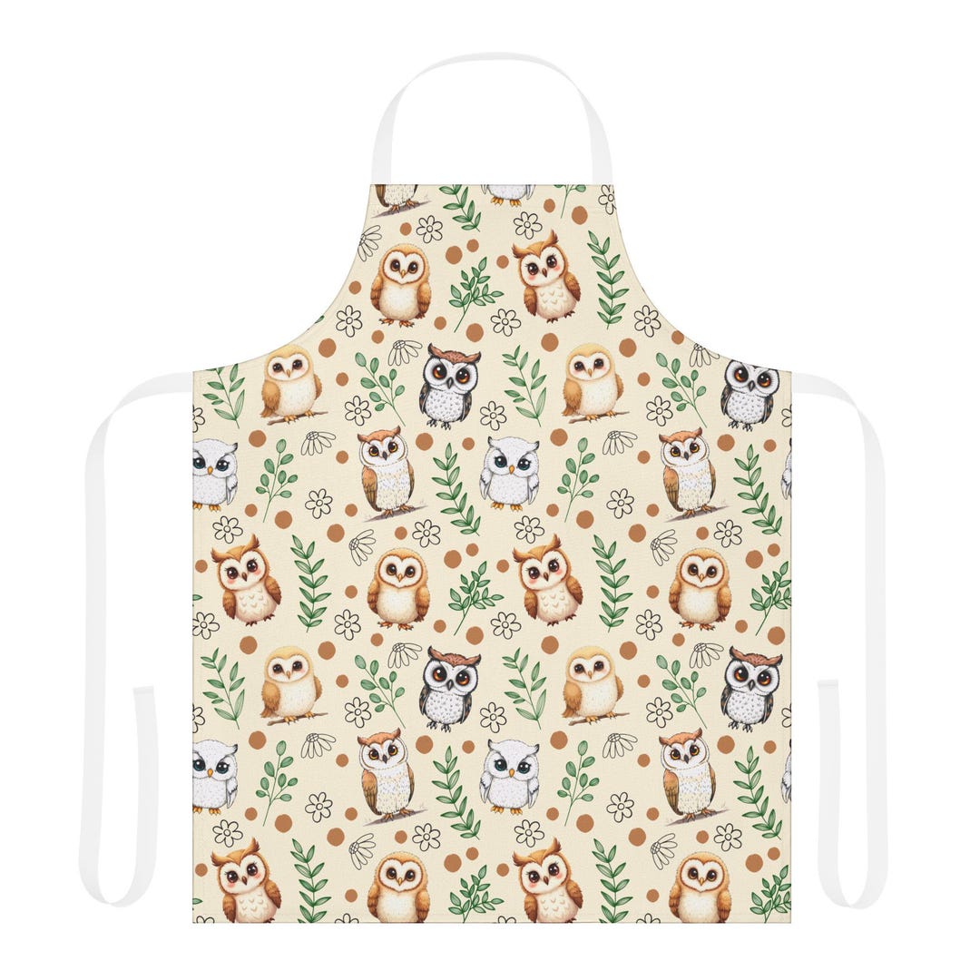 Apron With Cute Owl Pattern, Kitchen Cooking Apron, Adjustable Straps ...