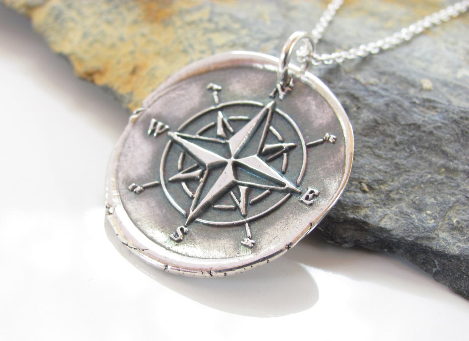 Compass Rose Necklace Hand Made From Fine Silver Sterling Etsy