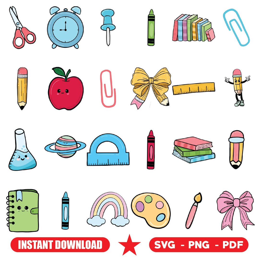 School Supplies Pastel 47 SVG Clipart Kids School Design Art Education ...