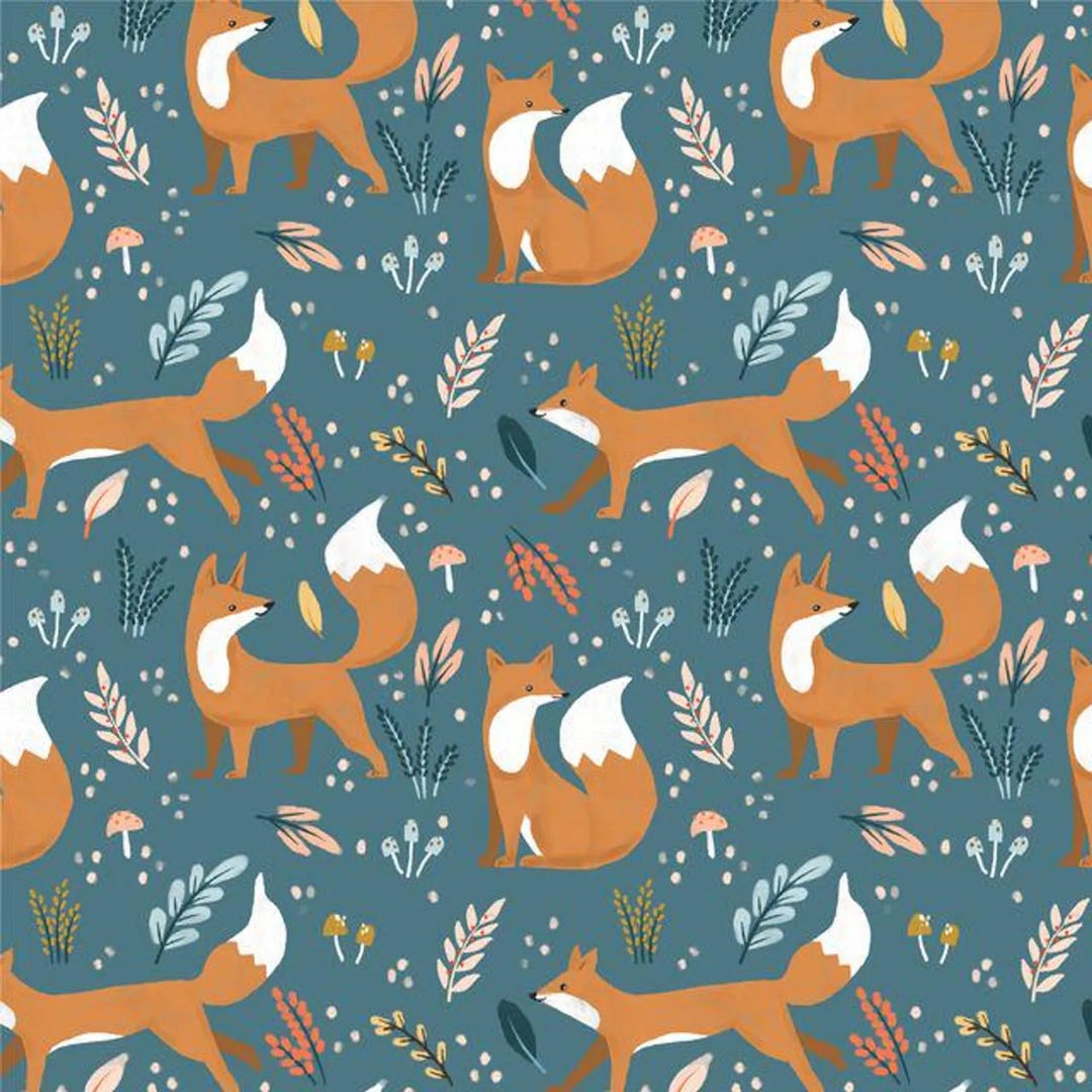 Fox Lair Teal - Woodland Creatures - Dominika Godette Cloud 9 Fabrics ...