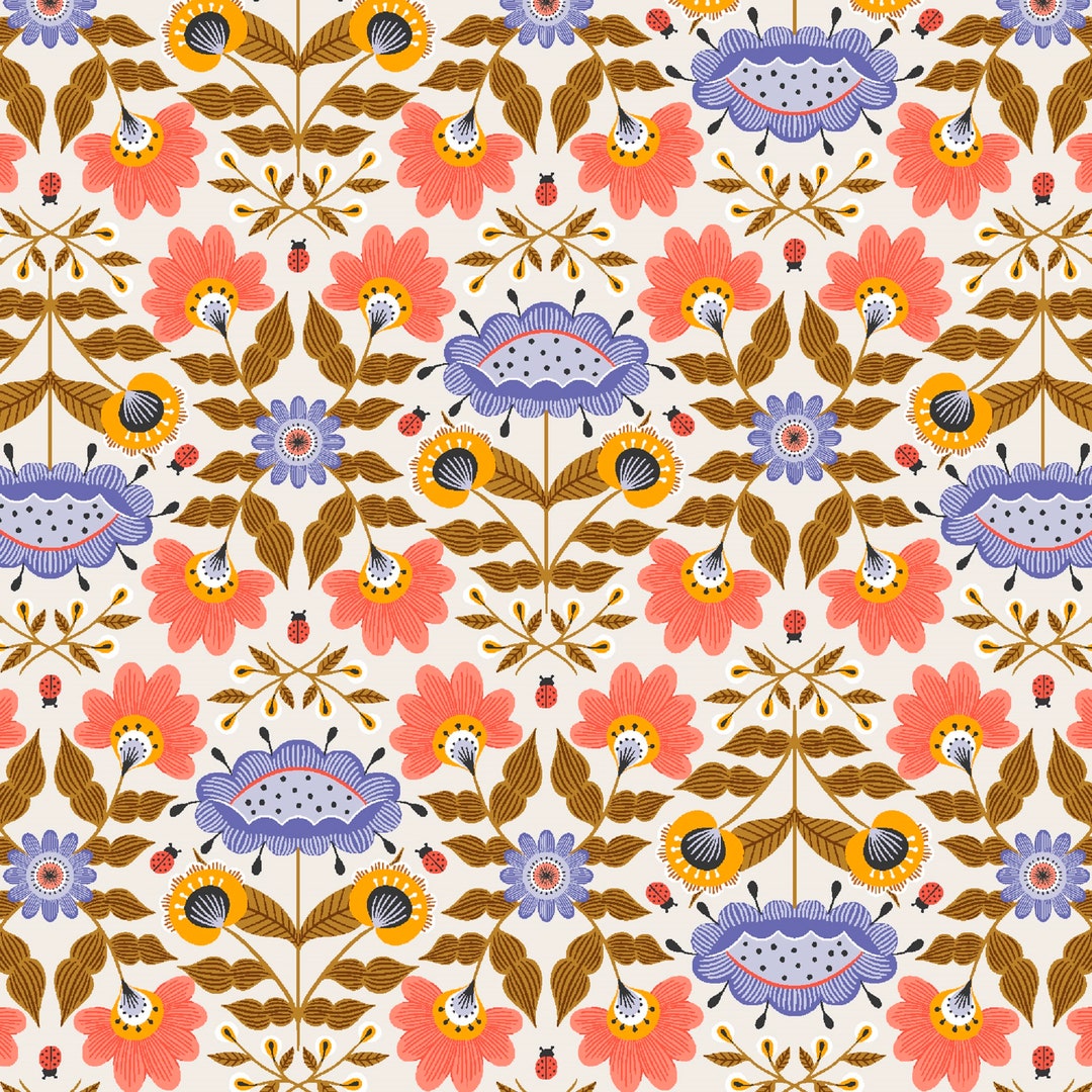 Garden Walk Periwinkle - Ladybug Lane - Chelsea Ekberg Fabrics - Cotton ...