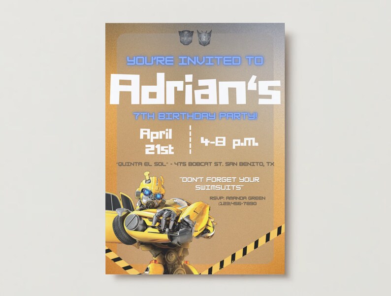 Transformers Invitation Printable & Editable With Canvas Bumblebee ...