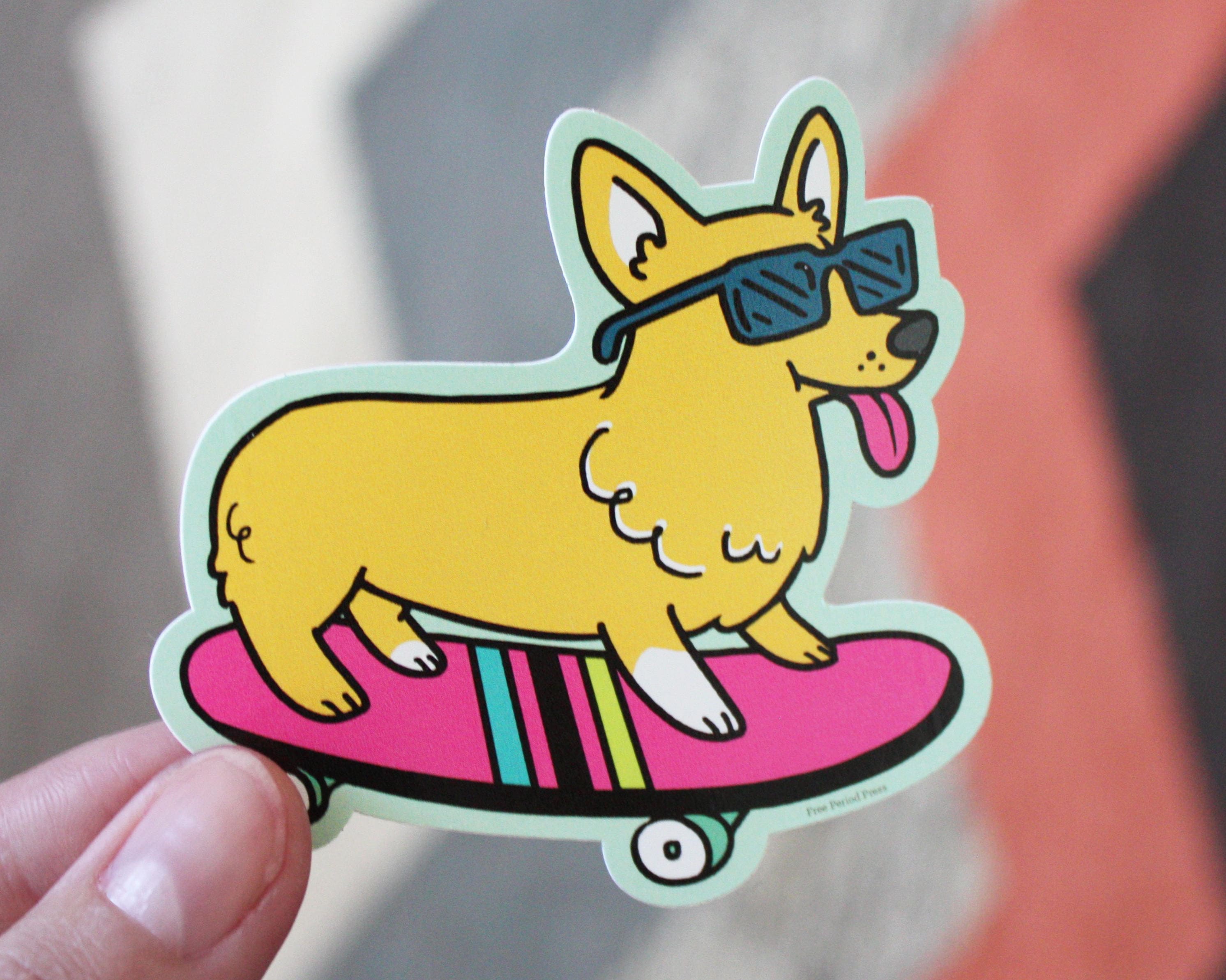 Skateboarding Corgi Dog Vinyl Decal Sticker | Vinyl Decal Stickers for ...