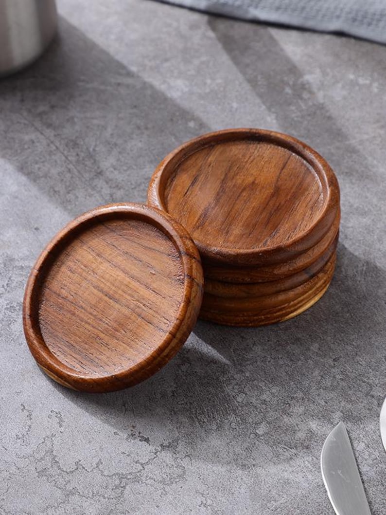 Teak Wood Coaster Set, 3-inch Size, Set of 5 - Etsy