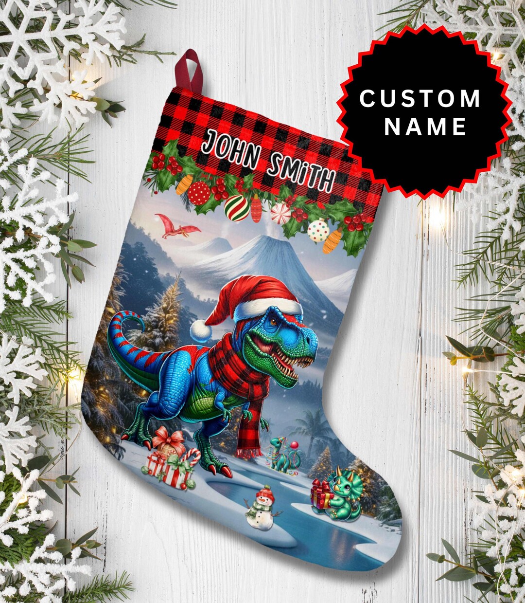 Personalized Stockings T Rex Dinosaur Christmas Stockings Holiday Decor ...